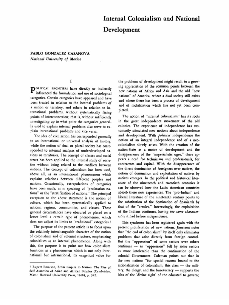 González Casanova 1965 - Internal Colonialism and National Development ...