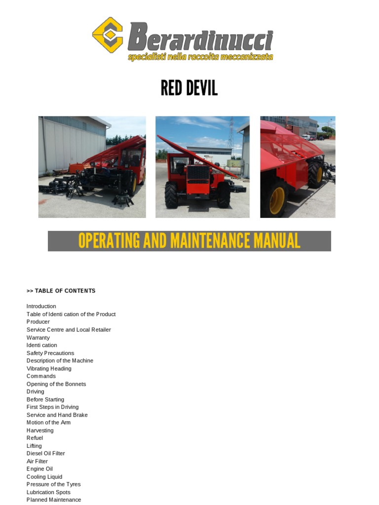 Operating and Maintenance Manual - Red Devil | PDF | Machines | Vehicles