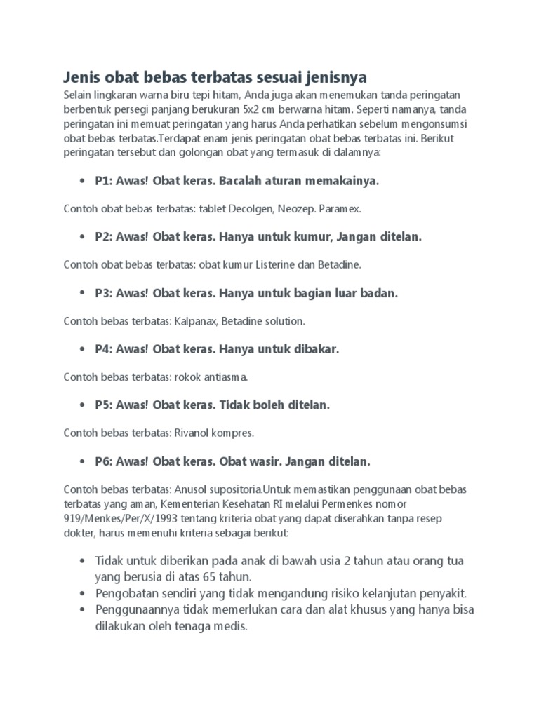 Jenis Obat Bebas Terbatas Sesuai Jenisnya | PDF