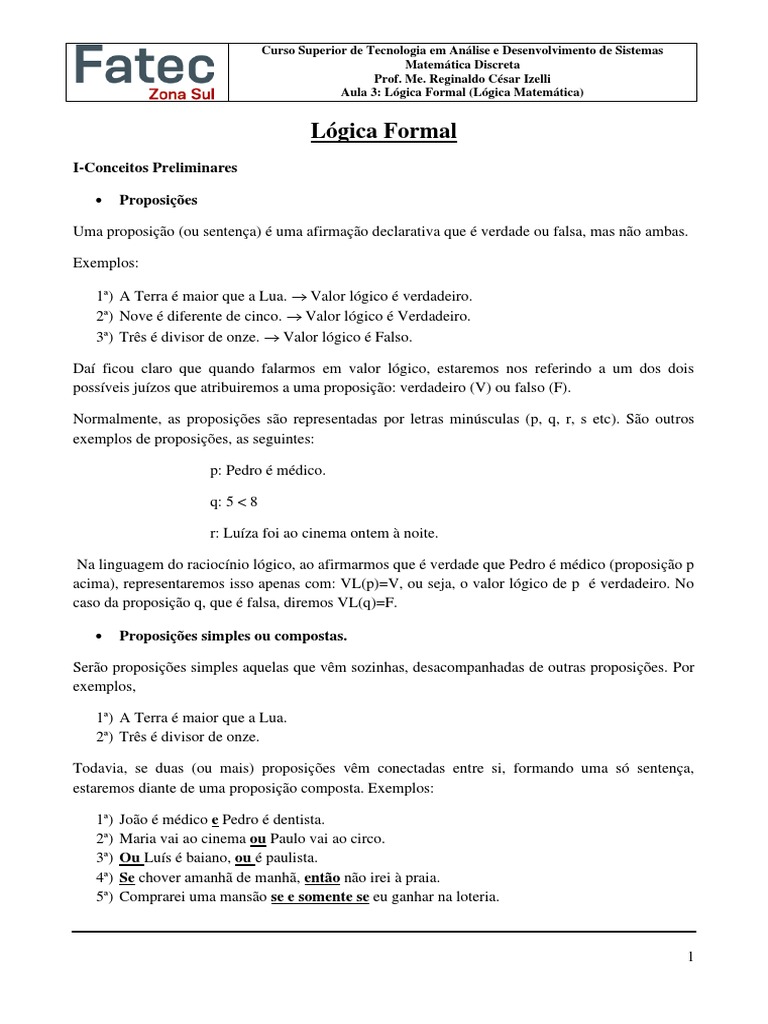 Aula-3 - Matemática Discreta - 1ADS-Lógica - Matemática | PDF | Lógica ...