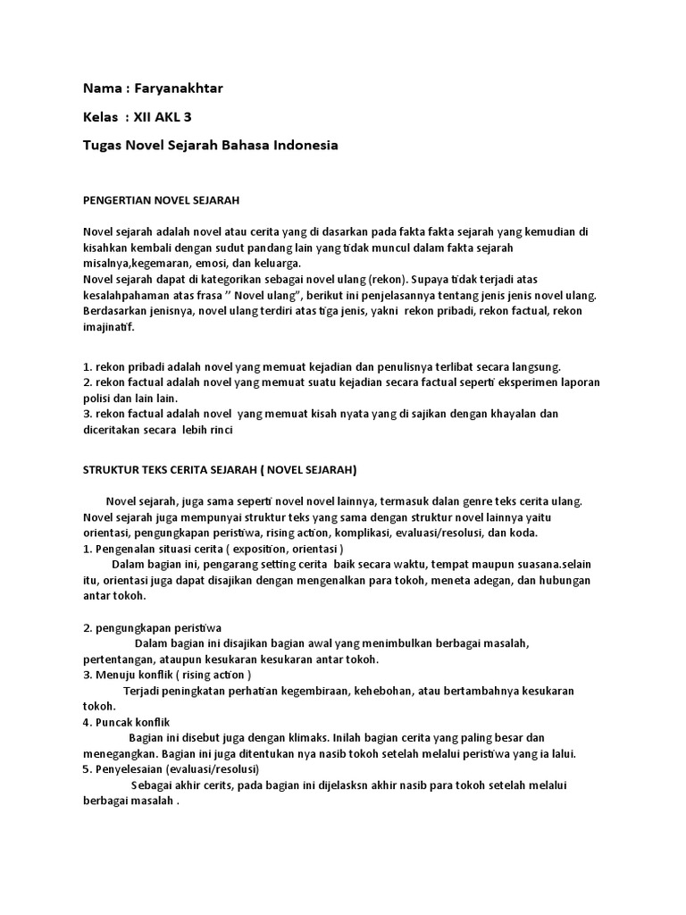 Faryanakhtar-XII AKL 3-Tugas Novel Sejarah | PDF