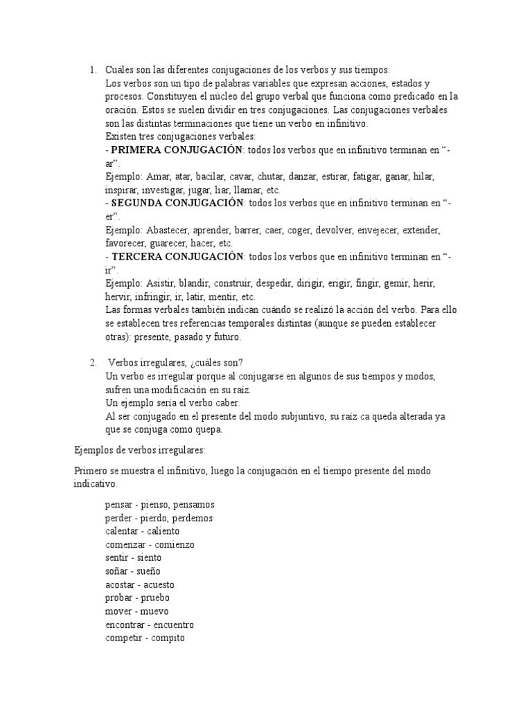 Cuáles Son Las Diferentes Conjugaciones de Los Verbos y Sus Tiempos ...