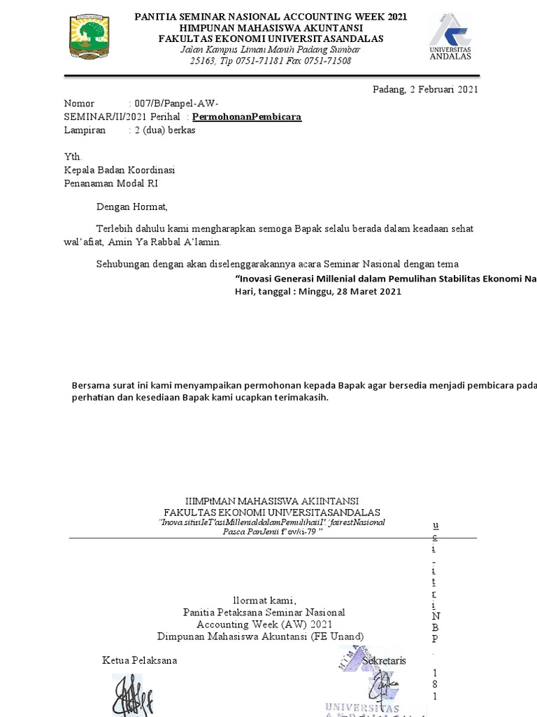 Surat Permohonan Pematari Dan TOR | PDF