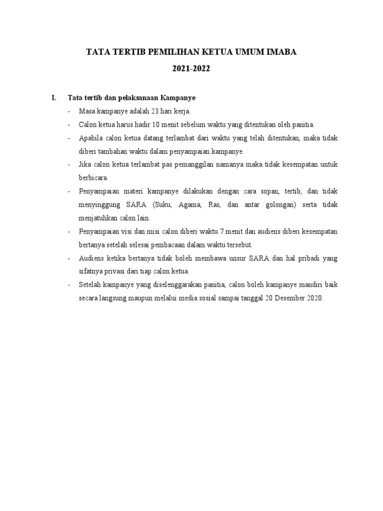 Tatib Kampanye Imaba 2020-2021 | PDF | Karier & Perkembangan | Ilmu Sosial