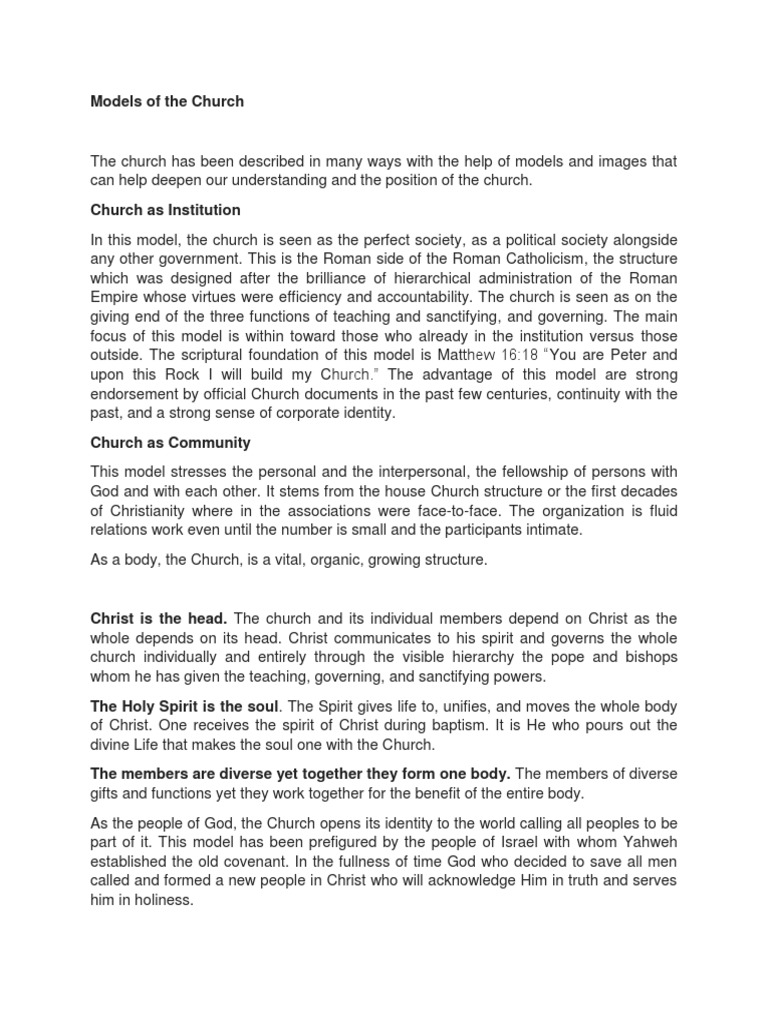 Models of the Church: Analyzing Key Images and Concepts that Portray ...