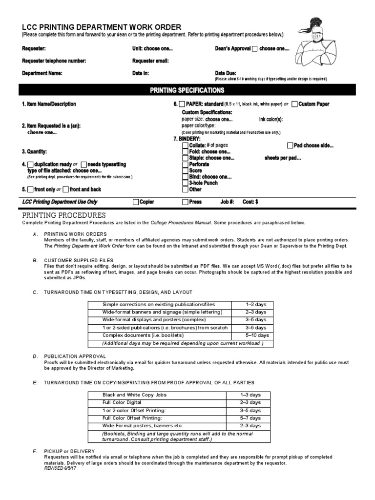 Printing Dept Work Order | PDF | Printing | Page Layout