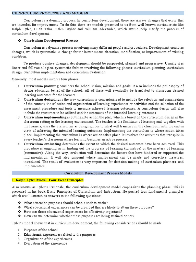 Curriculum Process and Models | PDF | Curriculum | Goal