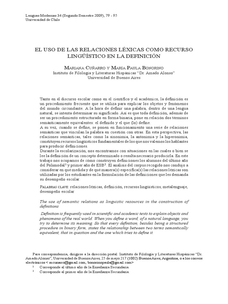 El Uso de Las Relaciones Léxicas Como Recurso Lingüístico en La ...