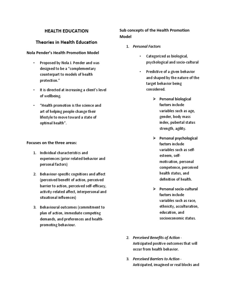 Health Education Theories in Health Education: Sub Concepts of The ...