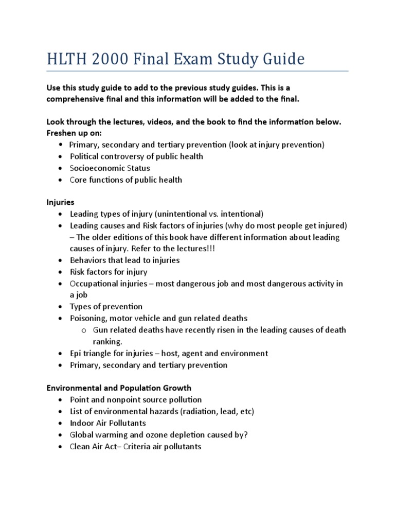 HLTH 2000 Final Exam Study Guide | PDF