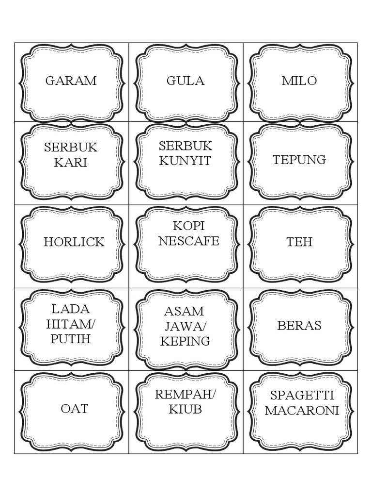 Label Barang Dapur | PDF