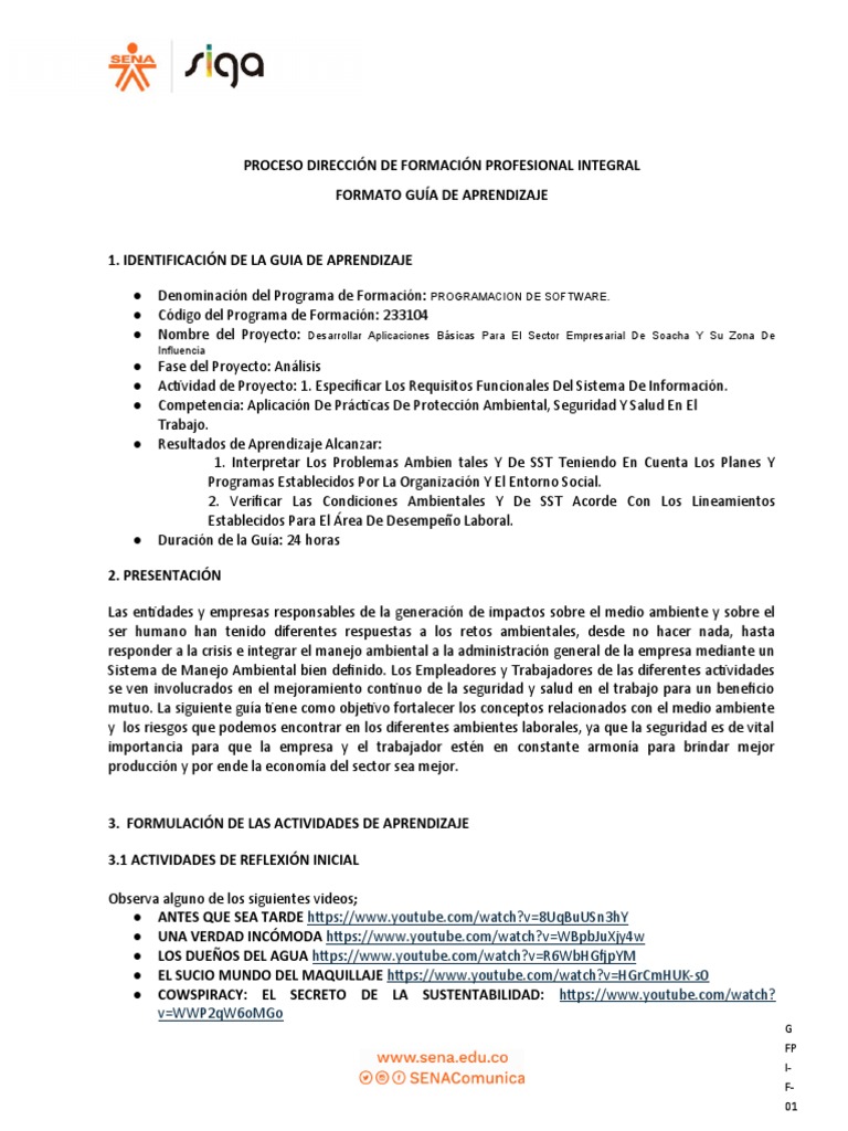 Gfpi-F-019 - Guia - de - Aprendizaje - 1 Protección Ambiental y de SST | PDF | Contaminación ...