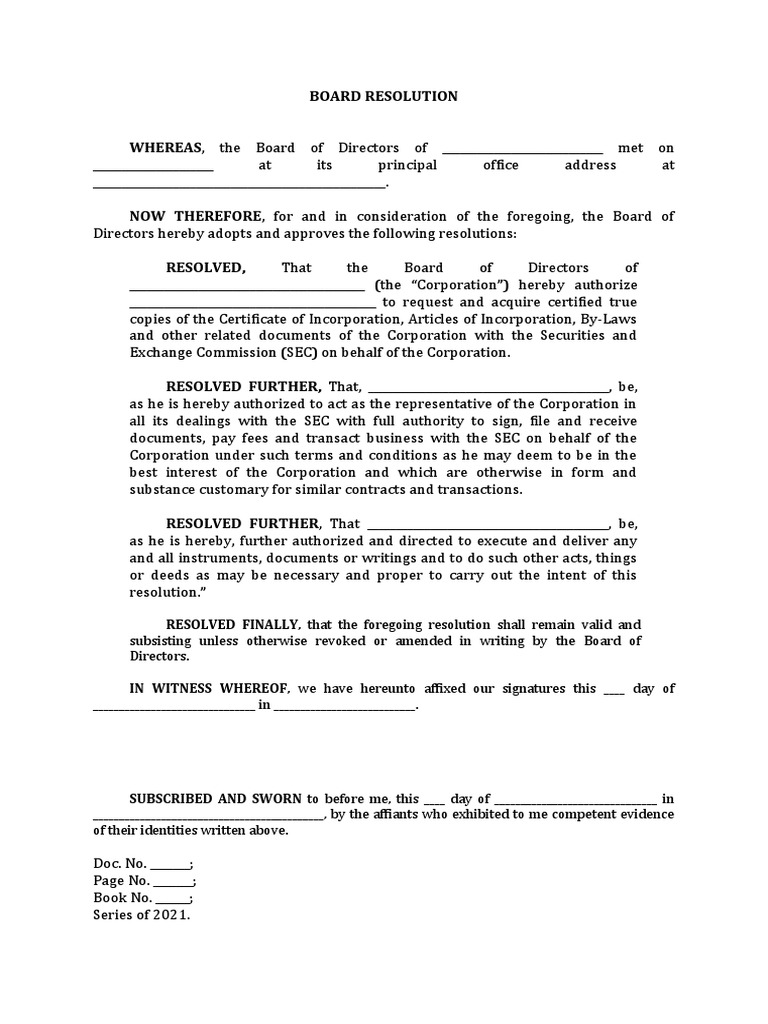 Board Resolution For SEC | PDF