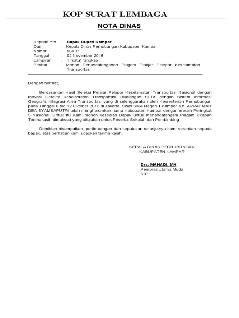 Contoh Nota Dinas | PDF
