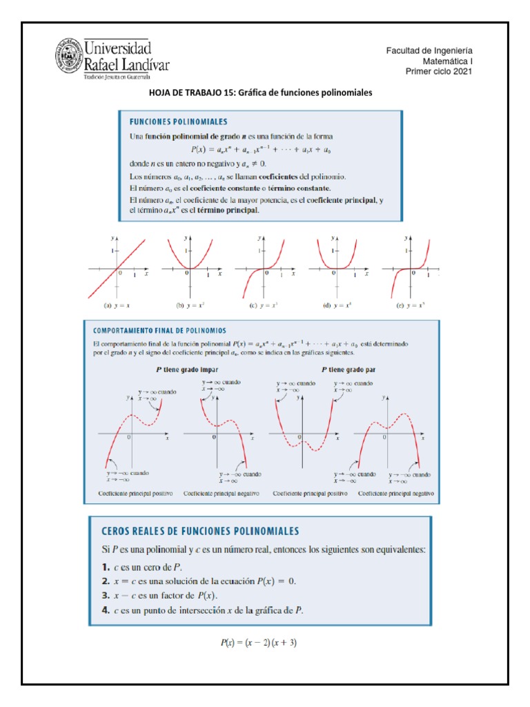 HOJA DE TRABAJO 15 Gráfica de Funciones Polinomiales SOL | PDF ...