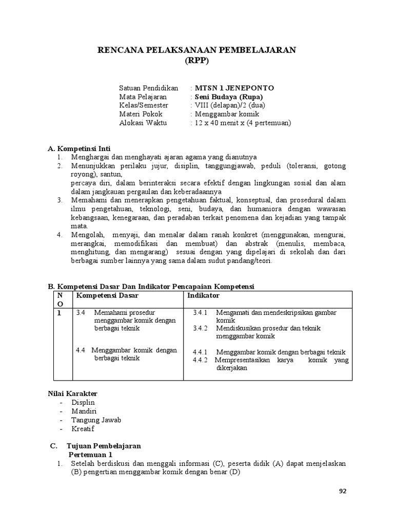 RPP Kelas Viii Seni Rupa KD 4 Kelompok Seni Rupa | PDF