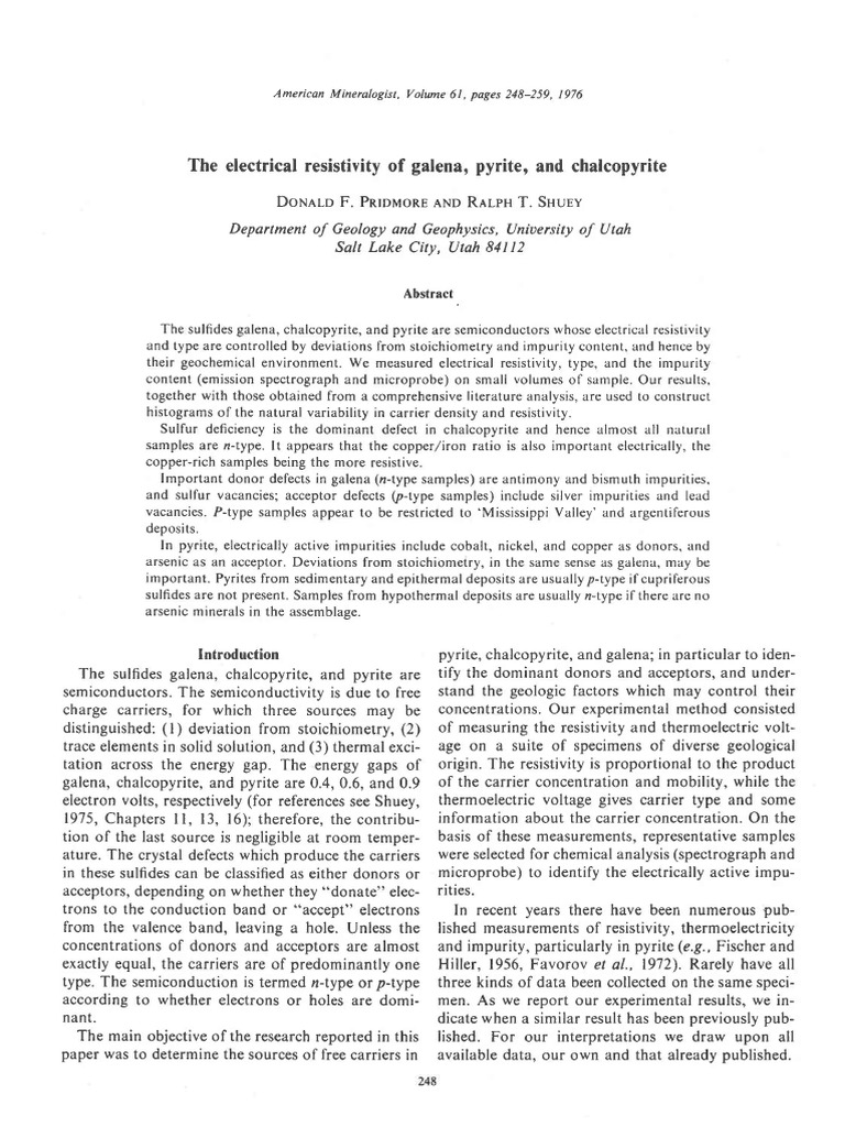 The Electrical Resistivity of Galena, Pyrite, and Chalcopyrite | PDF ...