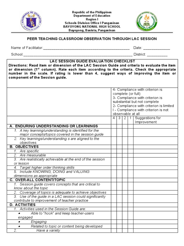 LAC Evaluation Checklist | Download Free PDF | Teachers | Education Theory