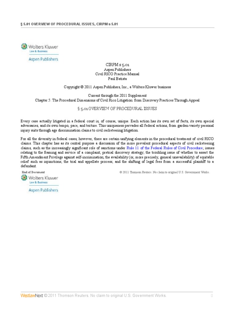 Civil Rico Prac Manual Ch5 Proced Dim of Civil Rico Litig From ...