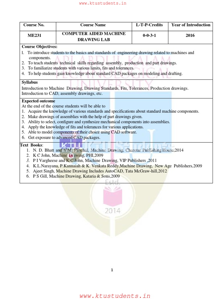ME 231 Computer Aided Machine Drawing | PDF | Computer Aided Design ...