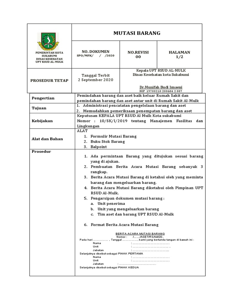 Sop Mutasi Barang | PDF