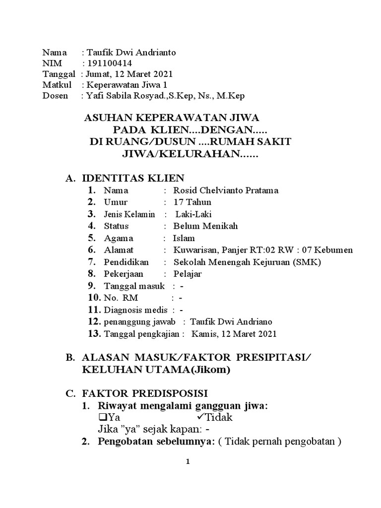 Pengkajian Keperawatan Jiwa | PDF | Pengembangan Diri | Kesehatan Holistik