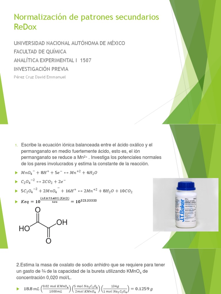 Pérez Cruz David Emmanuel - Previo - Normalización Patrones Secundarios Redox | PDF | Almidón ...