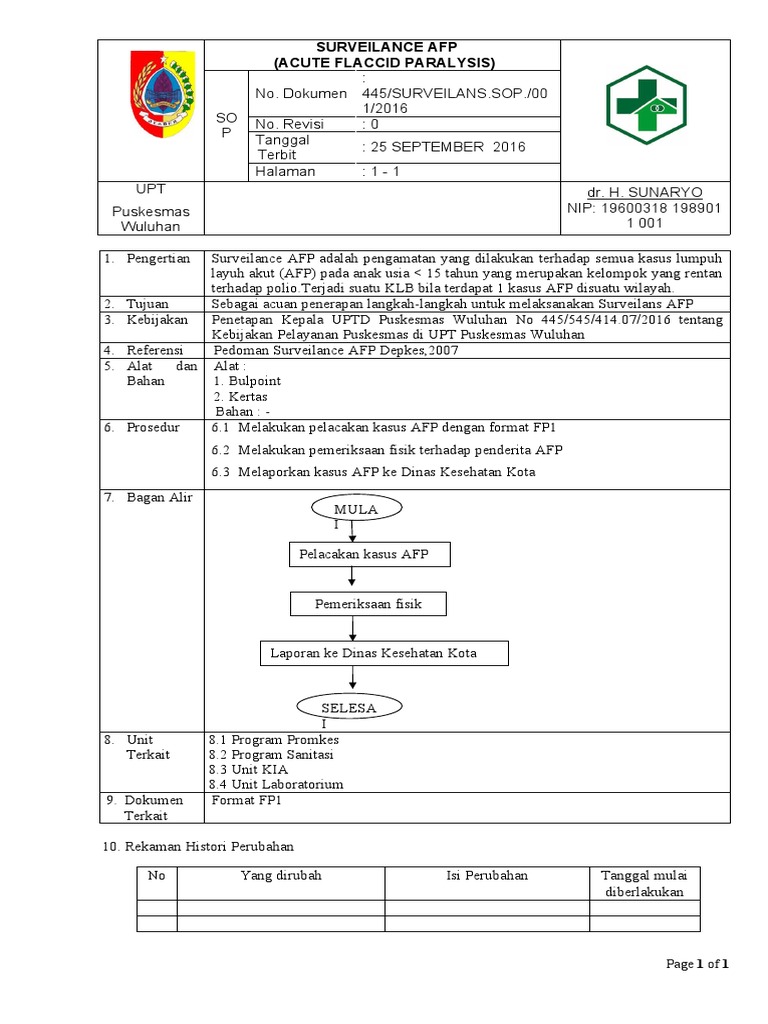 Sop Surveilance Afp (Acute Flaccid Paralysis) | PDF