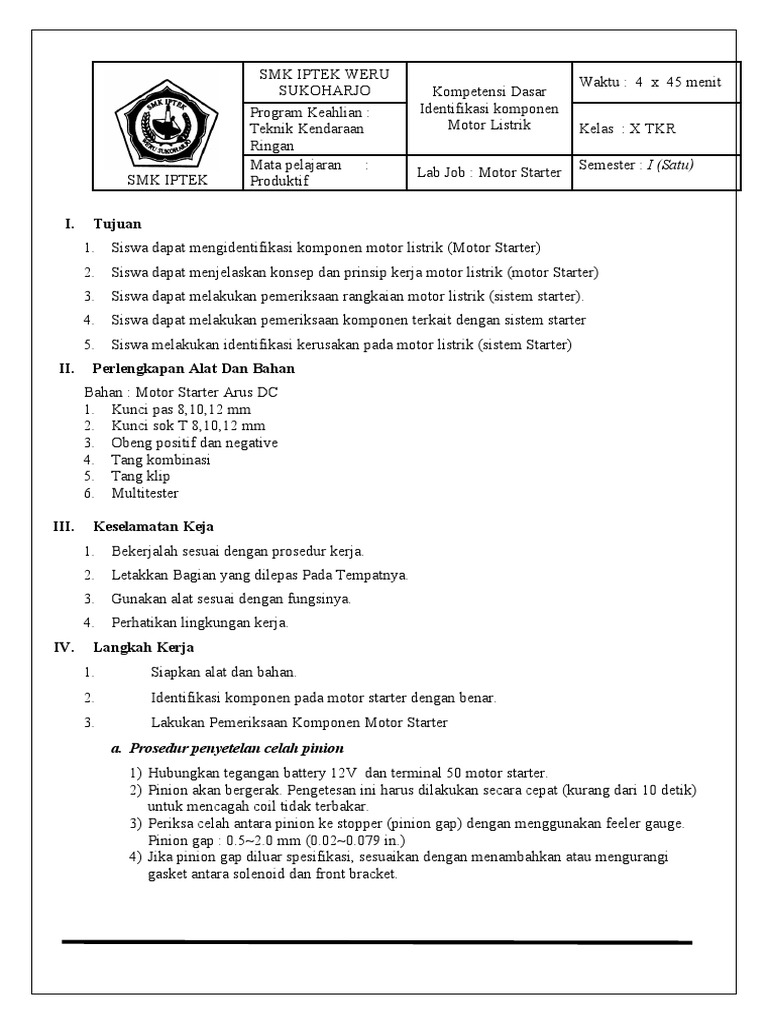 Job Sheet Motor Starter | PDF