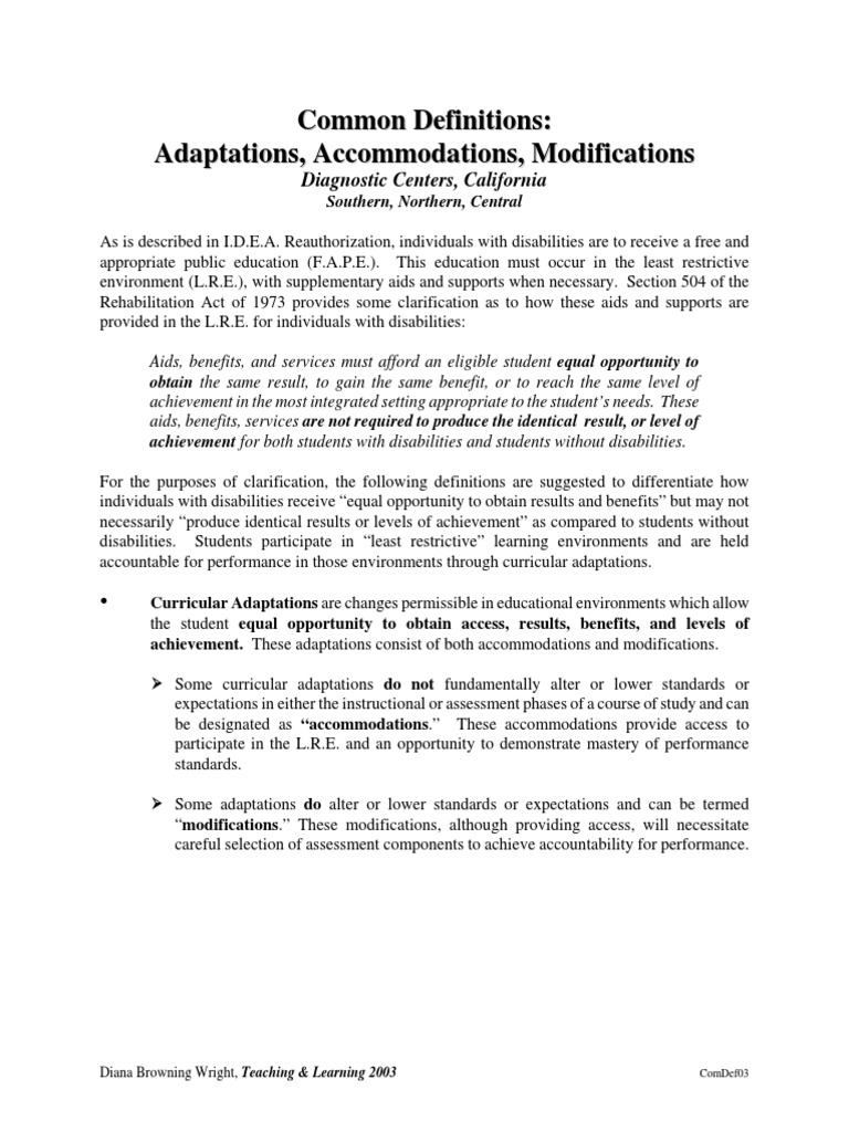 Understanding Accommodations and Modifications | PDF | Individualized ...