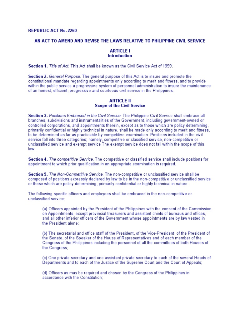 Ra 2260 - Civil Service Act of 1959 | PDF | Civil Service | United ...