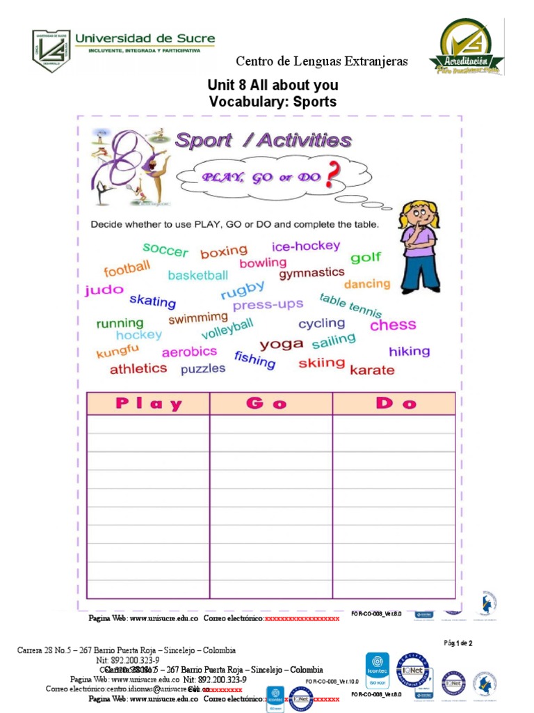 Sport Vocabulary Worksheet | PDF