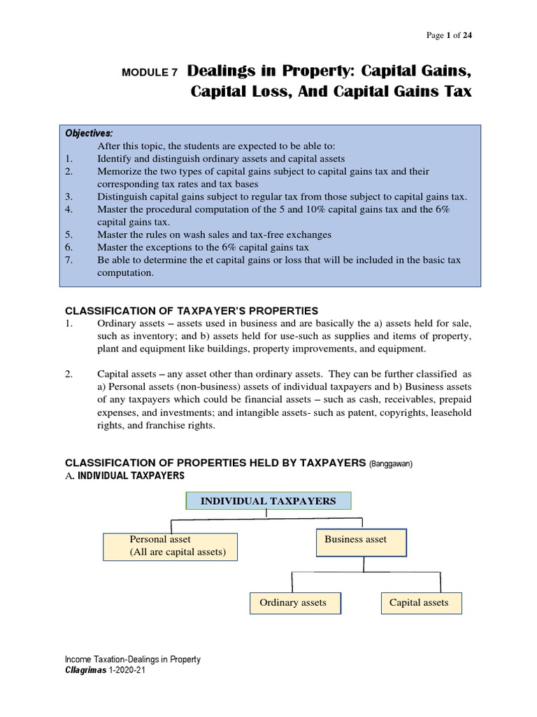 Dealings in Property: Capital Gains, Capital Loss, and Capital Gains ...