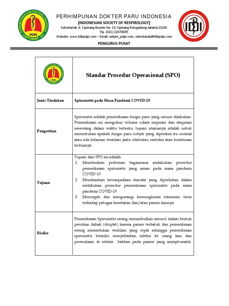 SPO Spirometri Pada Masa Pandemi COVID 19 | PDF