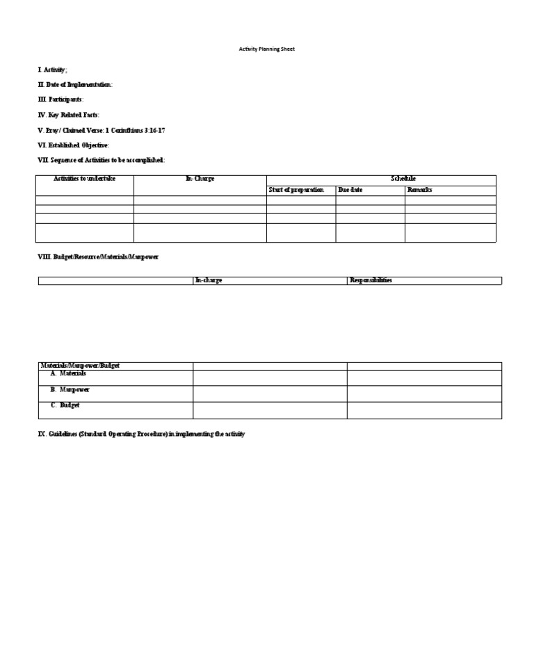 Activity Planning Sheet | PDF