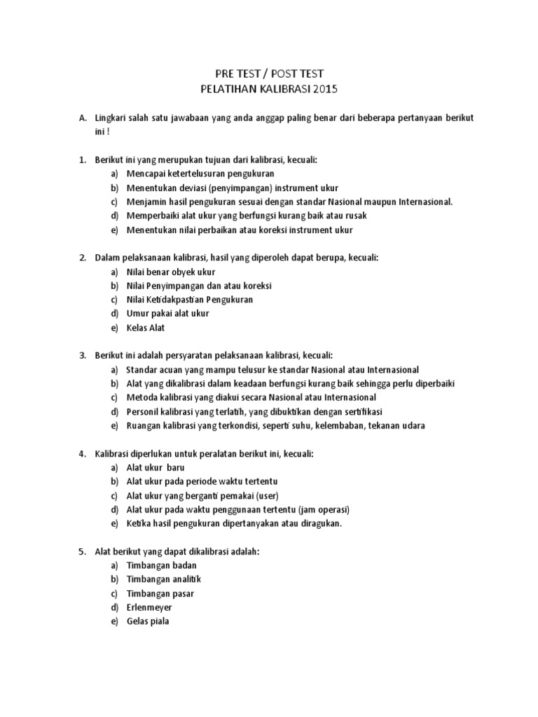 Pelatihan Kalibrasi: Pre/Post Test 2015 | PDF | Teknologi & Rekayasa
