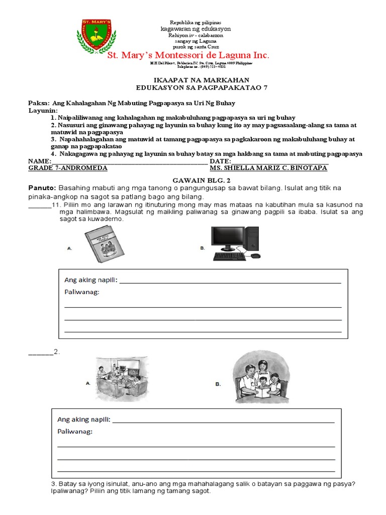 Week 2 Grade 7 Worksheets (Esp/math/science/tle) | PDF