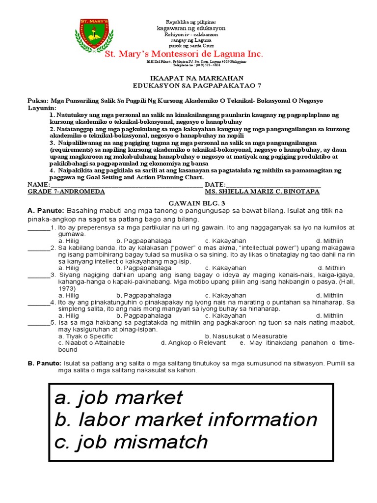 Week 3 Grade 7 Worksheets (Esp/math/science/tle) | PDF