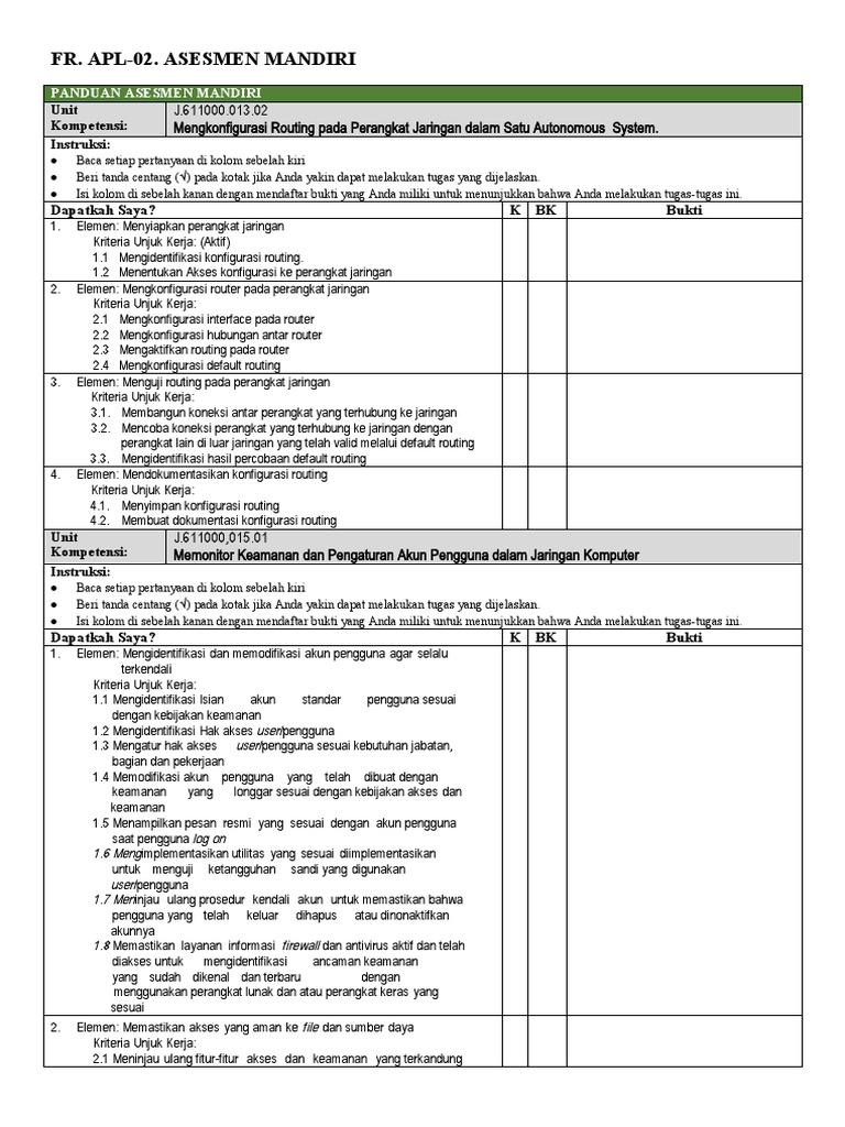 b7 FR, Apl-02 Asesmen Mandiri Ok | PDF