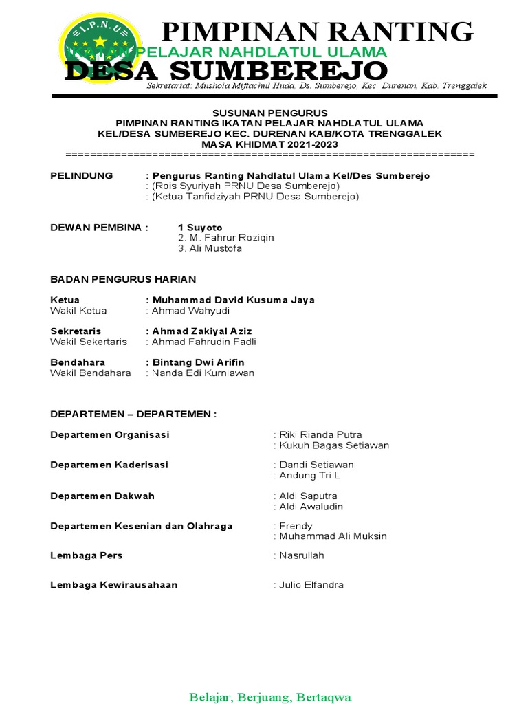 Form-Susunan-Pengurus-Pr-Ipnu | PDF