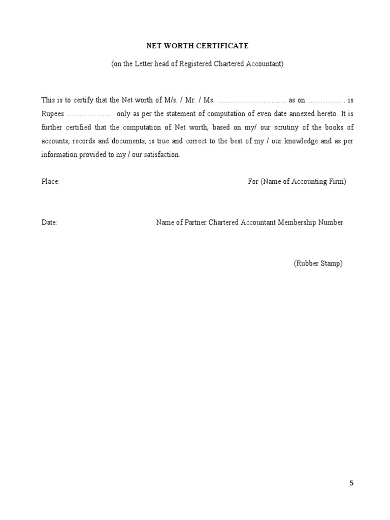 Net Worth Certificate | PDF