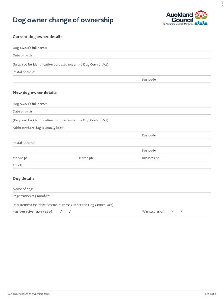 Dog Ownership Change Form NZ | PDF | Common Law | Government