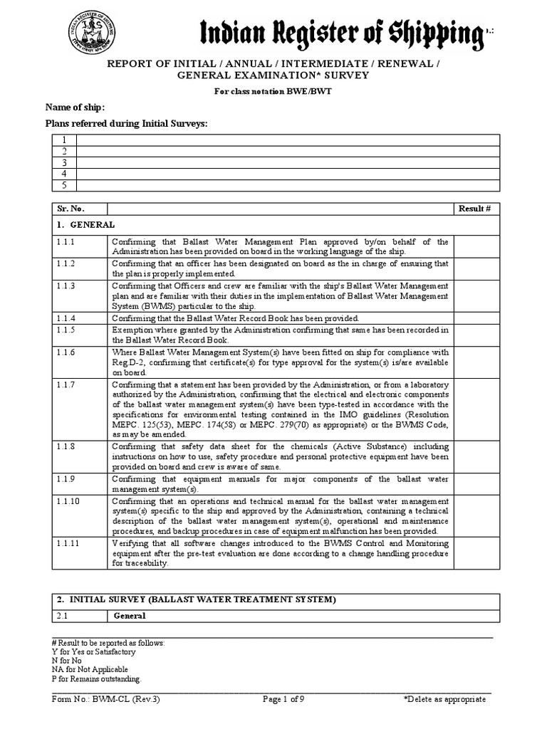 Report on Ballast Water Management Survey | PDF | Pump | Water