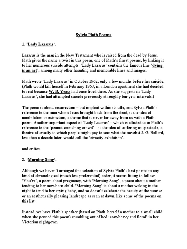 Sylvia Plath Poems Analysis | PDF | Sylvia Plath | Poetry