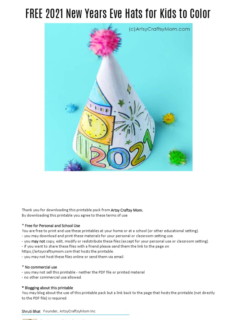 2021 - New Years Coloring Party Hats | PDF | Christmas