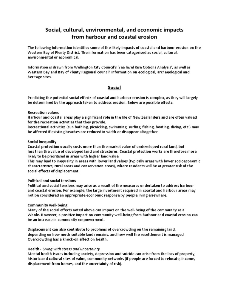 Social Cultural Environmental and Economic Impacts of Coastal Erosion ...