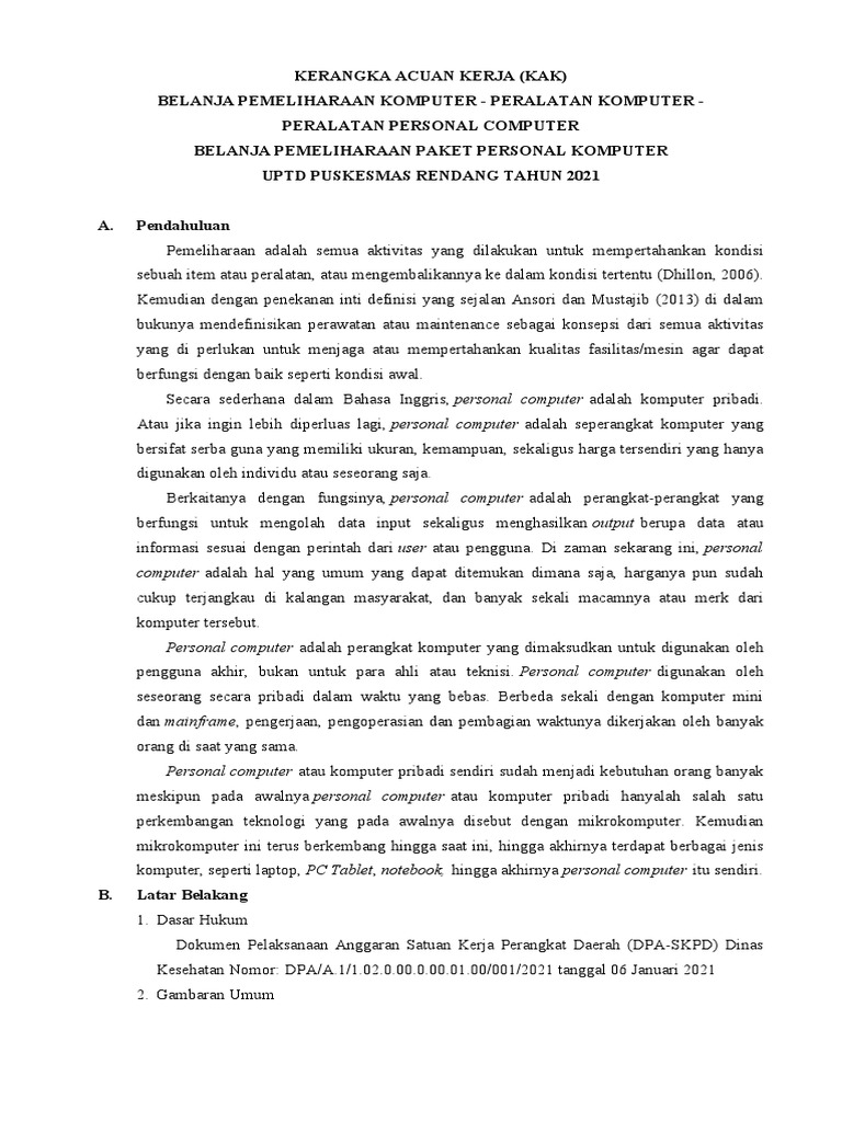 35 Dpa Kak Pemeliharaan Paket Personal Komputer | PDF
