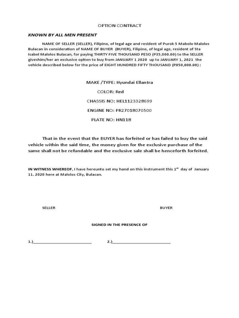 Exclusive Car Option Contract | PDF