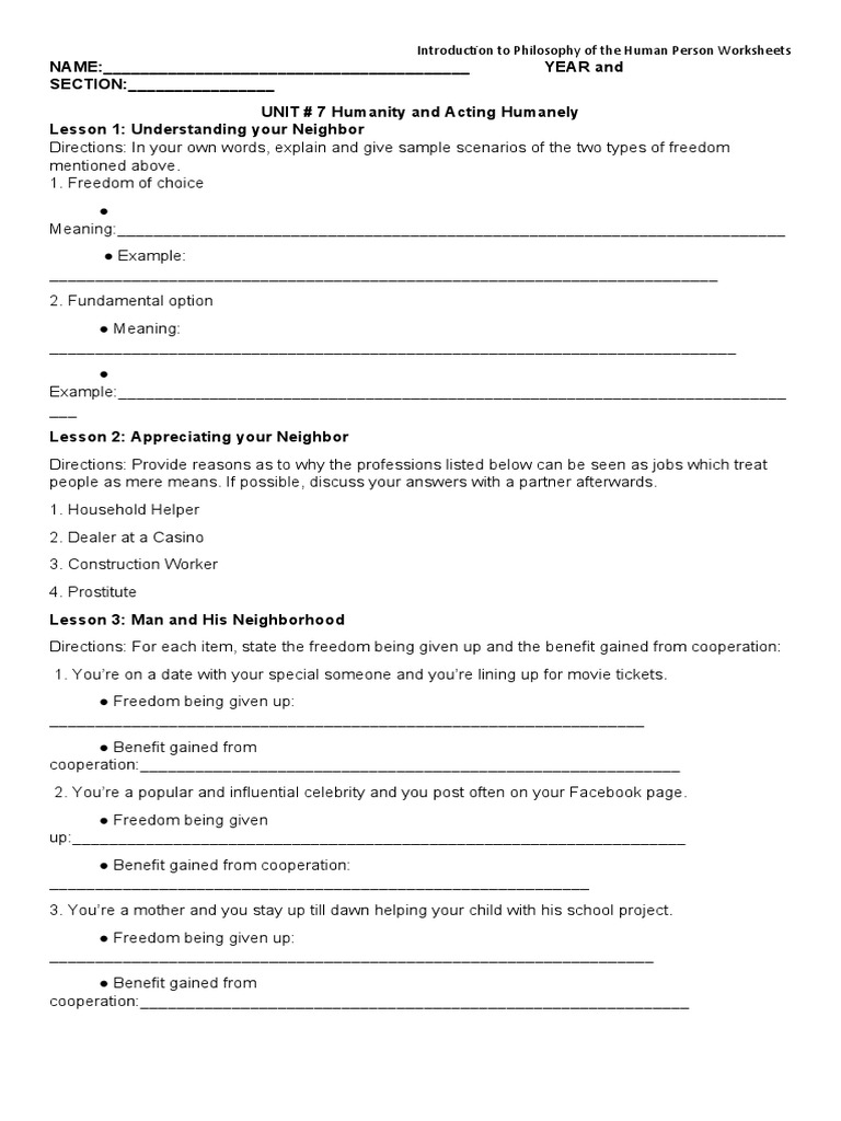 Philo 3rd Worksheets | PDF | Existentialism | Existence