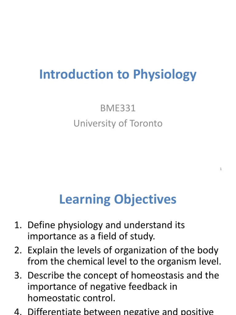 Lecture 1 - Intro To Physiology | PDF | Homeostasis | Human Body